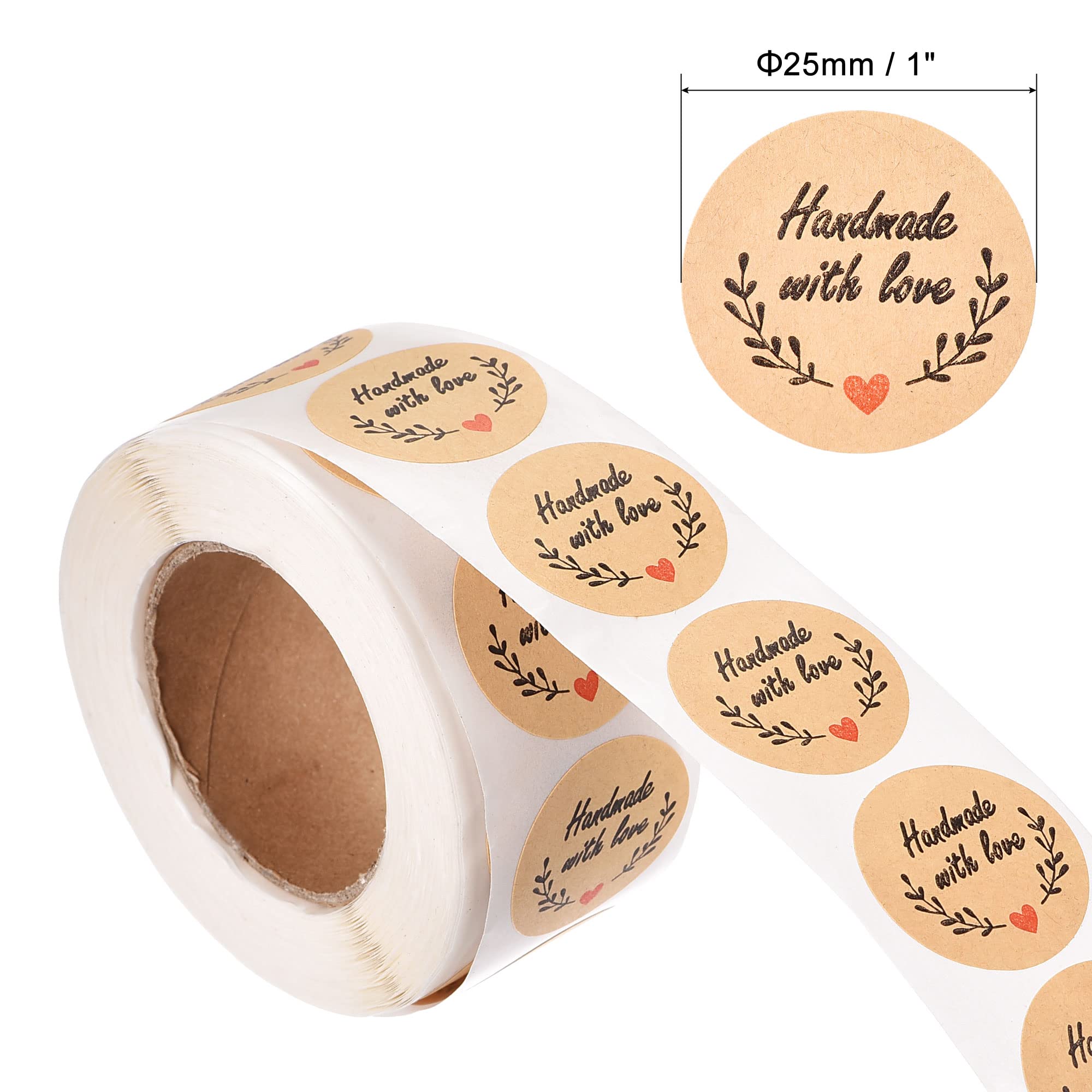 MECCANIXITY Handmade with Love Stickers Roll 1 Inch 500 Pieces Labels for Baking Packaging, Cake Box, Envelope