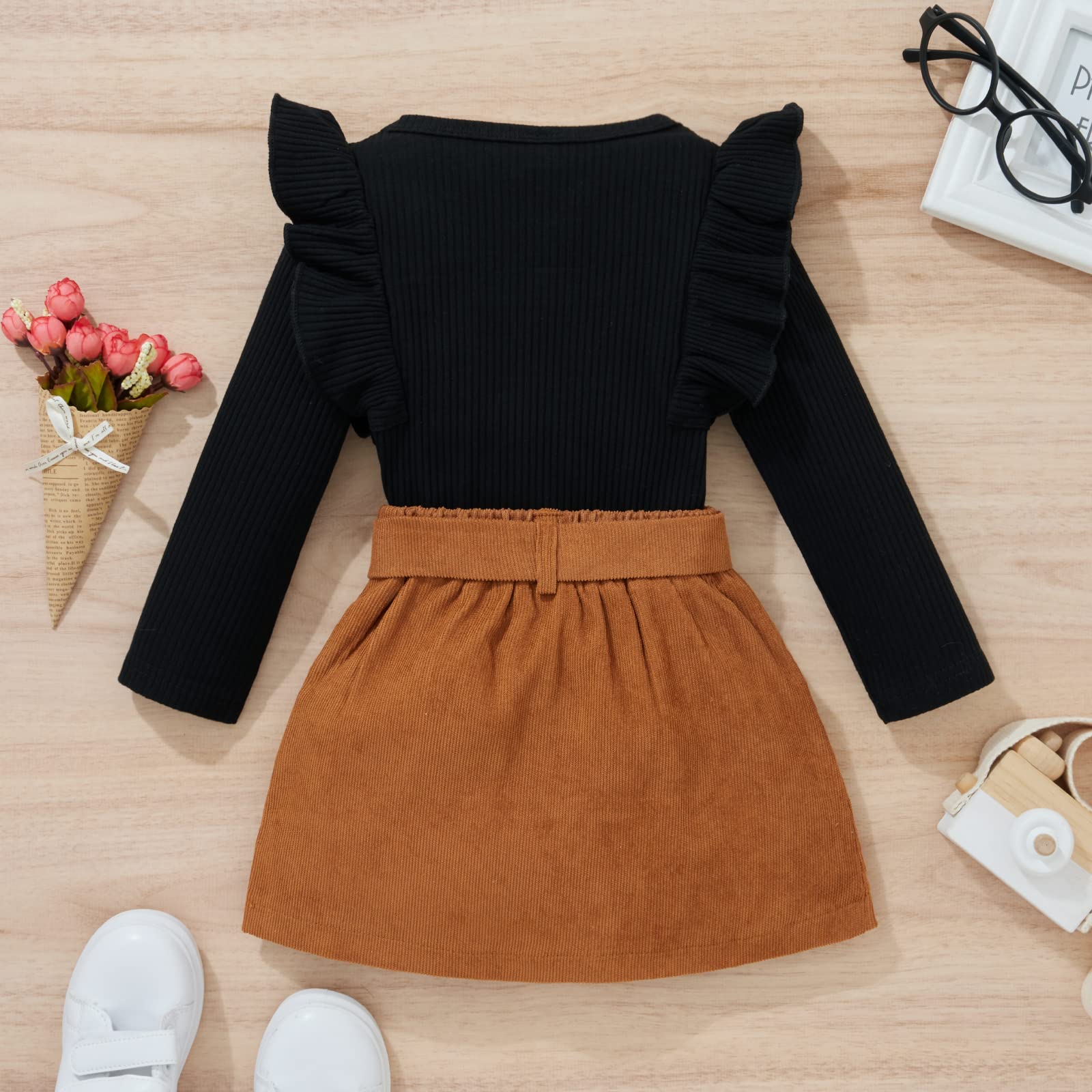 Kaipiclos Toddler Baby Girl Skirt Outfit Solid Color Long Sleeve Turtleneck Knit Sweater + Mini Skirt Fall Winter Clothes