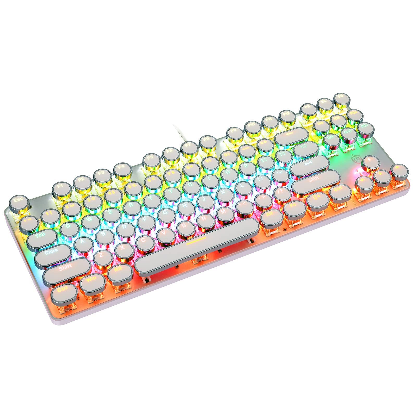 Type Writer Keyboard, Typewriter-Style Steampunk Mechanical Gaming Keyboards Blue Switch with 9 True RGB Backlight Modes and 87-Key Wired Keyboard with Spill-Resistant (Round Keycaps)