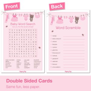 Papery Pop Baby Shower Games for Girl - Set of 4 Games for 30 Guests - Double Sided Cards - Baby Shower Supplies