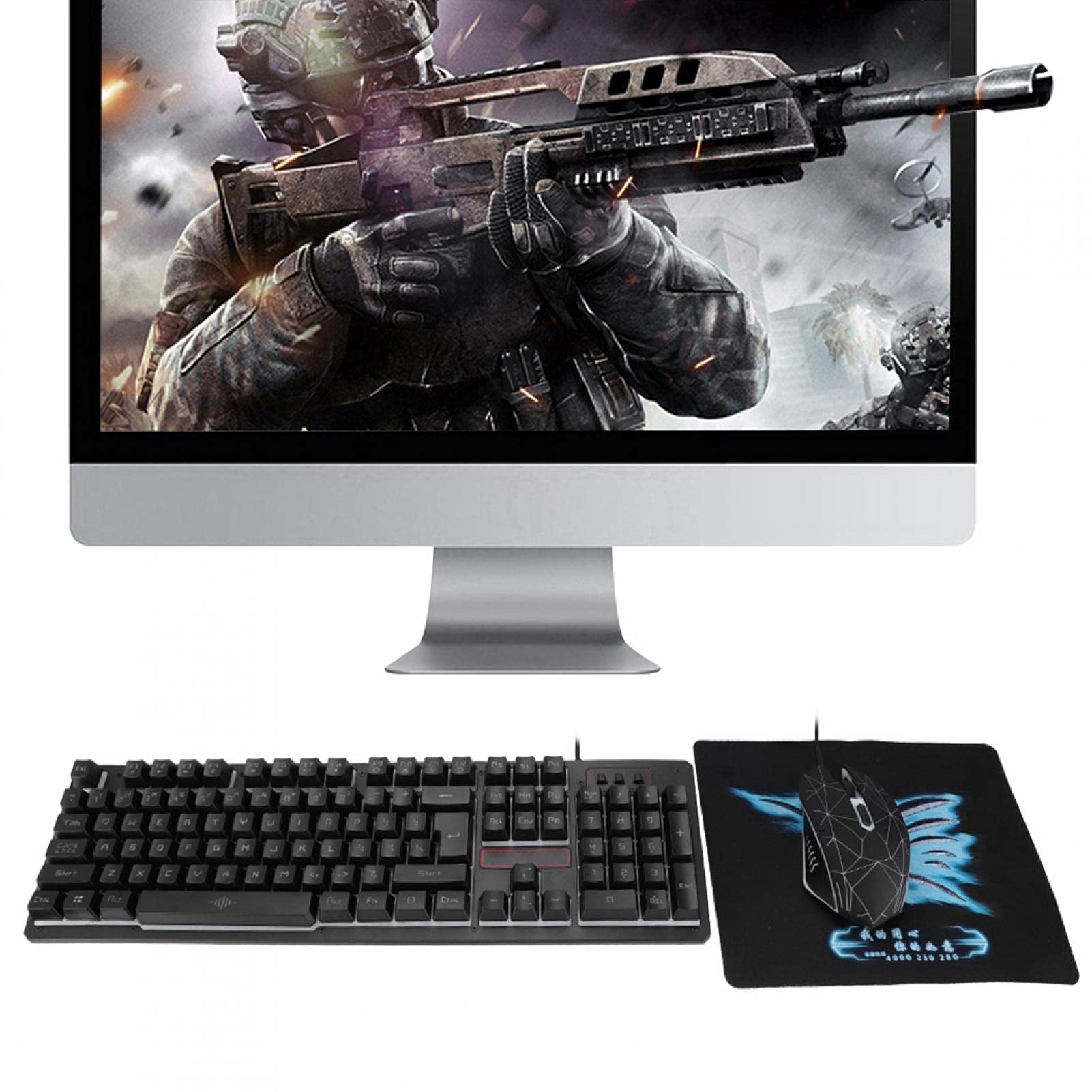 Zyyini Gaming Keyboard and Mouse Mice Pad Set, 19 Keys Three-Colour Backlit Gaming Keyboard,75 Degree Bevel Base,Four DPI 800/1200/1600/2000 Adjustable Mice,for PC Office Gaming Keypad