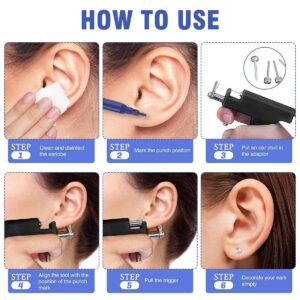 EOKOW Ear Piercing Gun Kit Reusable Ear Percinging Tool Professional Body Nose Lip Earrings Set With Stainless Steel Studs Silver Sticks For Salon Home Use…