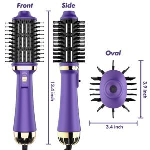 LVLSIO Hot-Air Hair Brush, One-Step Hair Dryer Brush for Styling/Straightening/Curling/Fast Drying, Volumizer Salon Negative Ion Blow Dryer Brush-Purple