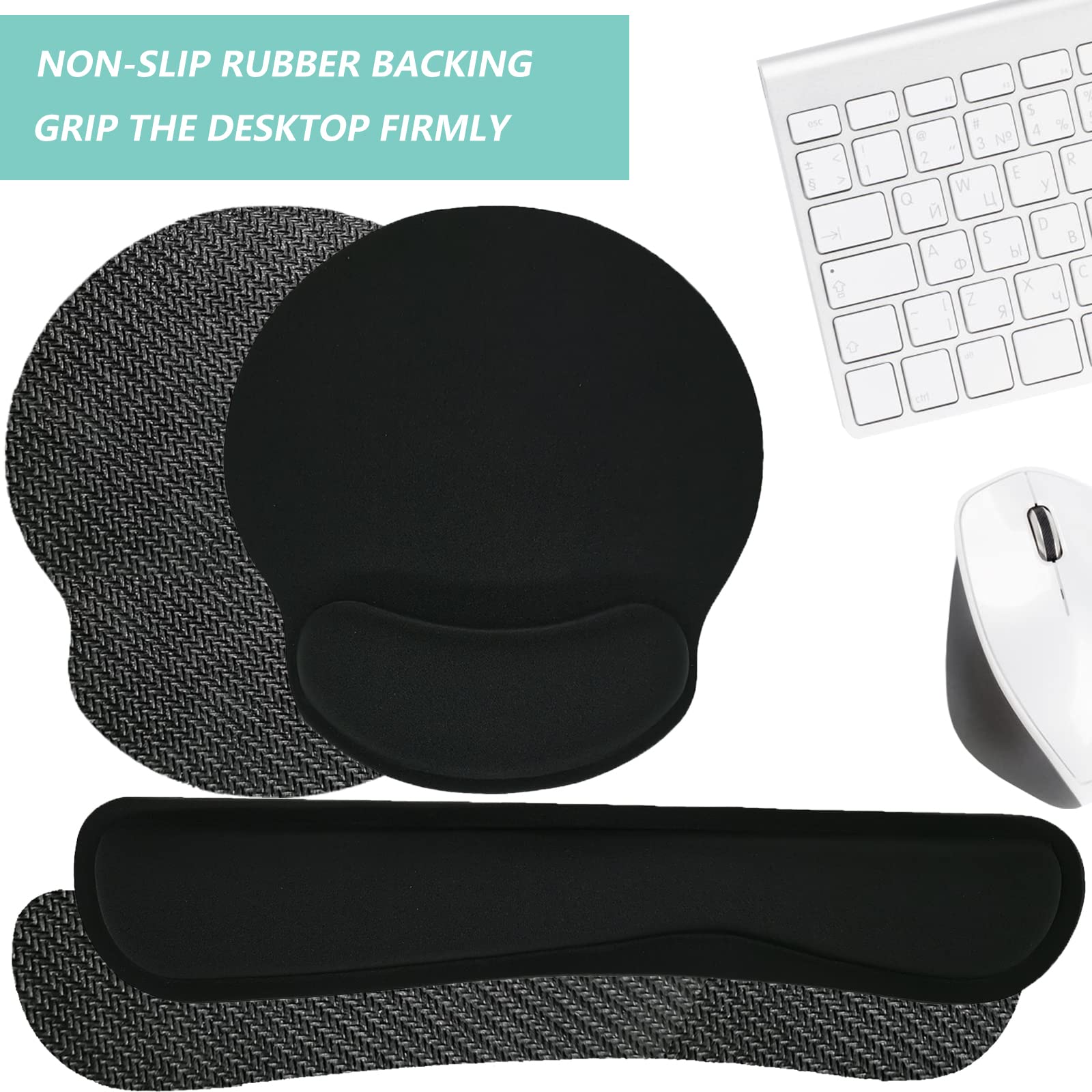 Keyboard Wrist Rest Pad Mouse Pad with Wrist Support, Ergonomic Memory Foam Mouse Wrist Cushion Support for Home Office Laptop Computer Working Gaming (Black)