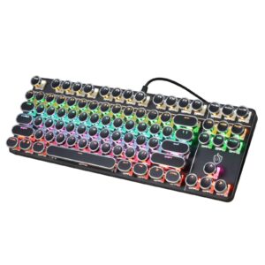 type writer keyboard, typewriter-style steampunk mechanical gaming keyboards blue switch with 9 true rgb backlight modes and 87-key wired keyboard with spill-resistant (round keycaps)