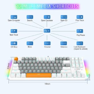 Mechanical Gaming Keyboard, Wired Mechanical Keyboard with Red Switches, 87 Keys Gaming Keyboard with Solid Color Backlit & RGB LED Sidelight for Windows Mac PC Gaming (Color : Blue Switches)