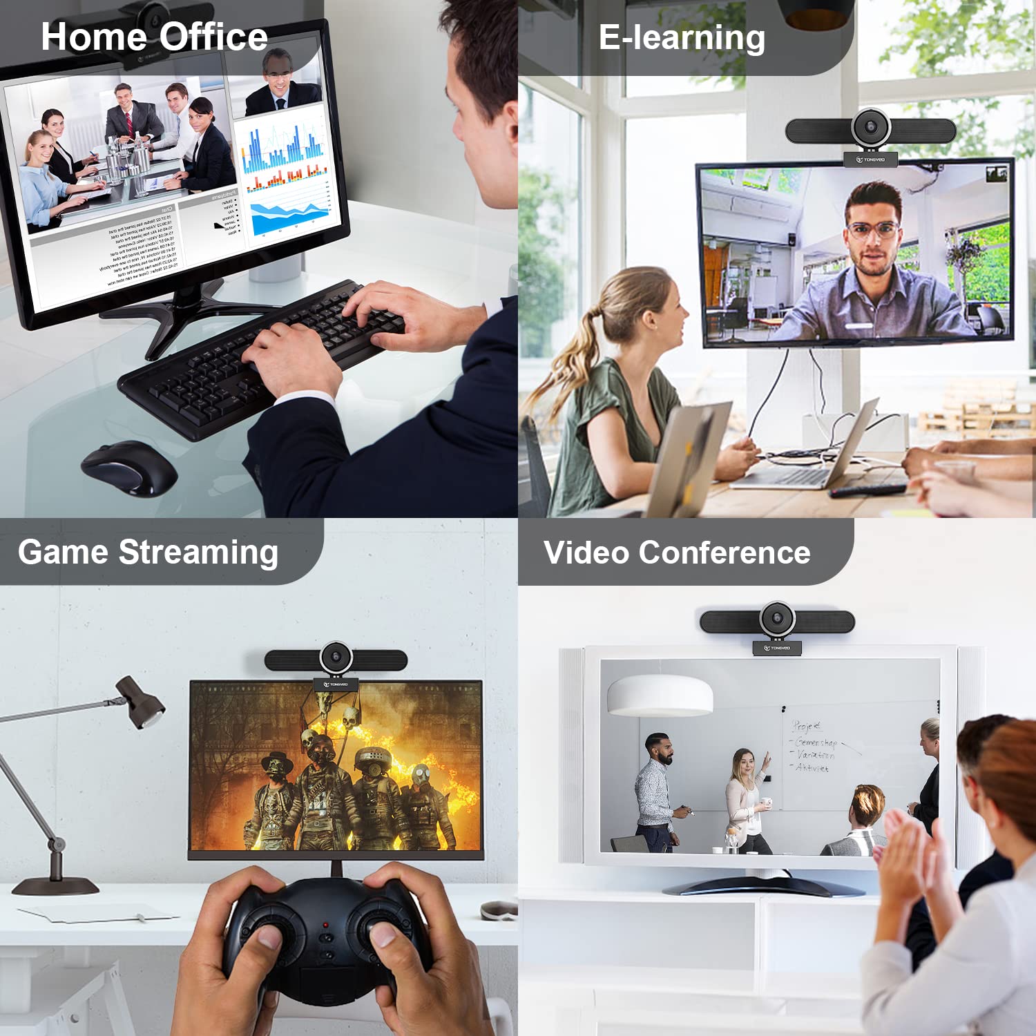 TONGVEO 4K Webcam Conference Call TV Room Web Camera with Dual Microphones &Speaker, | All-in-One USB Video Camera, 116° Wide Angle, AI Auto Framing | Compatible with MS Teams, Zoom, OBS