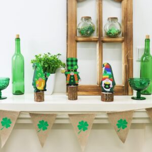 St Patricks Day Decorations Gnomes 3 Pcs, Lucky Tomte Swedish Scandinavian Wooden Table Signs Irish Shamrock Farmhouse Gift for Home, Tiered Tray Decor Party Supplies