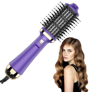 lvlsio hot-air hair brush, one-step hair dryer brush for styling/straightening/curling/fast drying, volumizer salon negative ion blow dryer brush-purple