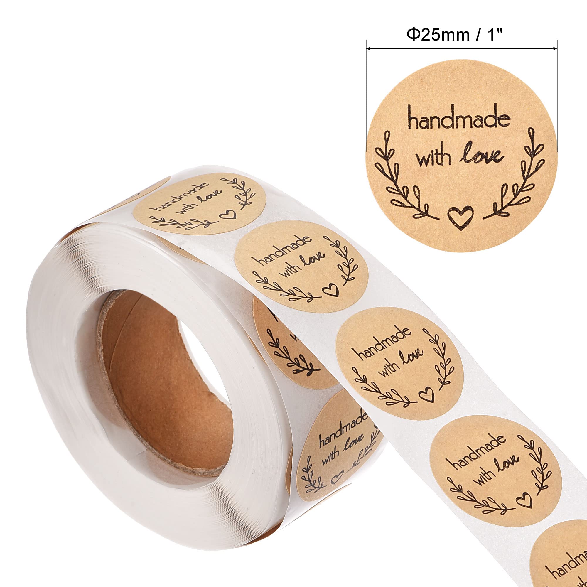 MECCANIXITY Handmade with Love Stickers Roll 1 Inch 1000 Pieces Labels for Baking Packaging, Cake Box, Envelope, Small Business, Wedding, Party, 2 Rolls