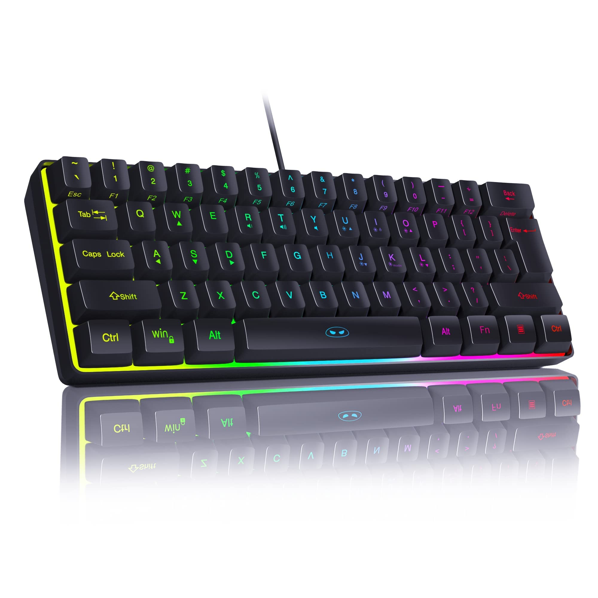 60% Wired Gaming Keyboard, RGB Backlit Ultra-Compact Mini Keyboard, Mechanical Feeling Membrane Mini Compact 61 Keys Keyboard for PC/Mac Gamer, Typist, Travel, Easy to Carry on Business Trip(Pink)