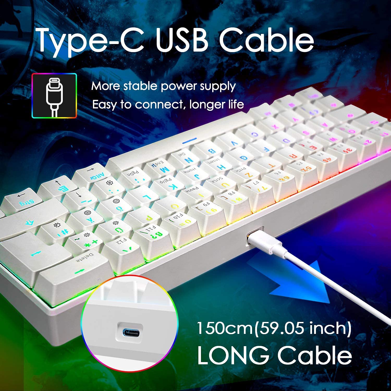 CMUNBBB RK61 Wired 60% Mechanical Gaming Keyboard RGB Backlit Ultra-Compact Hot-Swappable Brown Switch White (Color : White, Size : HotSwappable Red Switch)