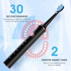 Electric Toothbrush, 8 Dupont Brush Heads, 5 Modes, IPX7 Waterproof, 38000 VPM Motor, 2hrs Fast Charge for 45 Day Use, Powered Toothbrush, Rechargeable Sonic Toothbrush, Whitening Soft Clean for Adult