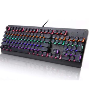 mechanical gaming keyboard, typewriter style led backlit keyboard with 104 round keys for game and office, computer, laptop, desktop k600 (blue switch) (color : retro)