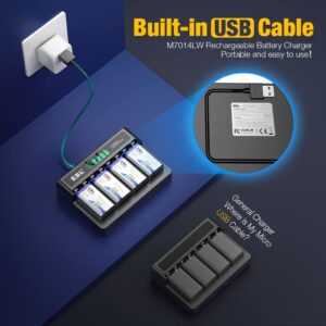 EBL Rechargeable 9V Batteries 4-Pack with M7014LW 9V Battery Charger (Built-in USB Cable) Insert Charger for Rechargeable 9 Volt Lithium-ion/Ni-MH/Ni-CD Batteries