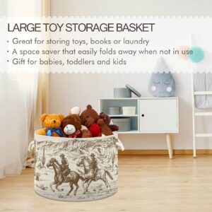 xigua Western Cowboy Round Storage Basket with Cotton Rope Handle Large Baby Laundry Blanket Basket Toy Basket Comforter Laundry Hamper