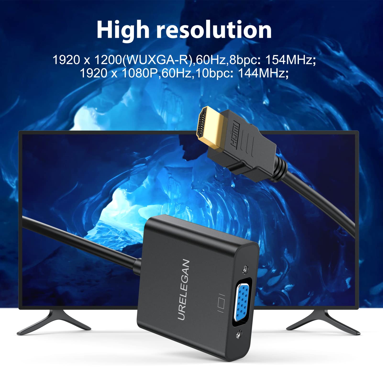 URELEGAN HDMI to VGA Adapter 5-Pack, Computer HDMI to VGA Monitor (Male to Female) Adapter 1080P@60Hz for Computer, Desktop, Laptop, PC, Monitor, Projector, HDTV, Roku, Xbox and More