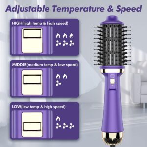 LVLSIO Hot-Air Hair Brush, One-Step Hair Dryer Brush for Styling/Straightening/Curling/Fast Drying, Volumizer Salon Negative Ion Blow Dryer Brush-Purple