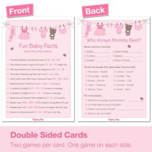 Papery Pop Baby Shower Games for Girl - Set of 4 Games for 30 Guests - Double Sided Cards - Baby Shower Supplies