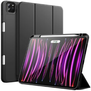 jetech case for ipad pro 11 inch 2022/2021/2020 model (4th/3rd/2nd generation), with pencil holder, support 2nd pencil charging, slim tablet cover with soft tpu back, auto wake/sleep (black)