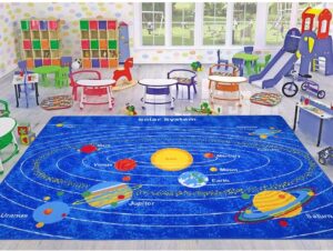 kids/baby room/daycare/classroom/playroom solar system learning carpet game room blue design (5' x 7’)