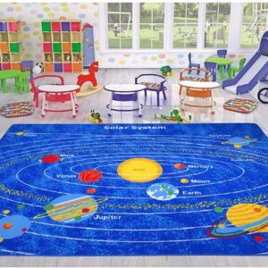 Kids/Baby Room/Daycare/Classroom/Playroom Solar System Learning Carpet Game Room Blue Design (5' X 7’)