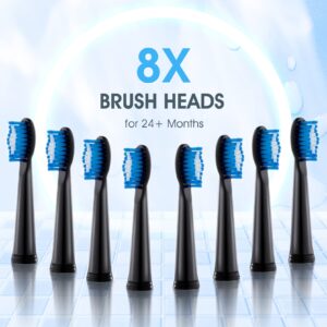 Electric Toothbrush, 8 Dupont Brush Heads, 5 Modes, IPX7 Waterproof, 38000 VPM Motor, 2hrs Fast Charge for 45 Day Use, Powered Toothbrush, Rechargeable Sonic Toothbrush, Whitening Soft Clean for Adult