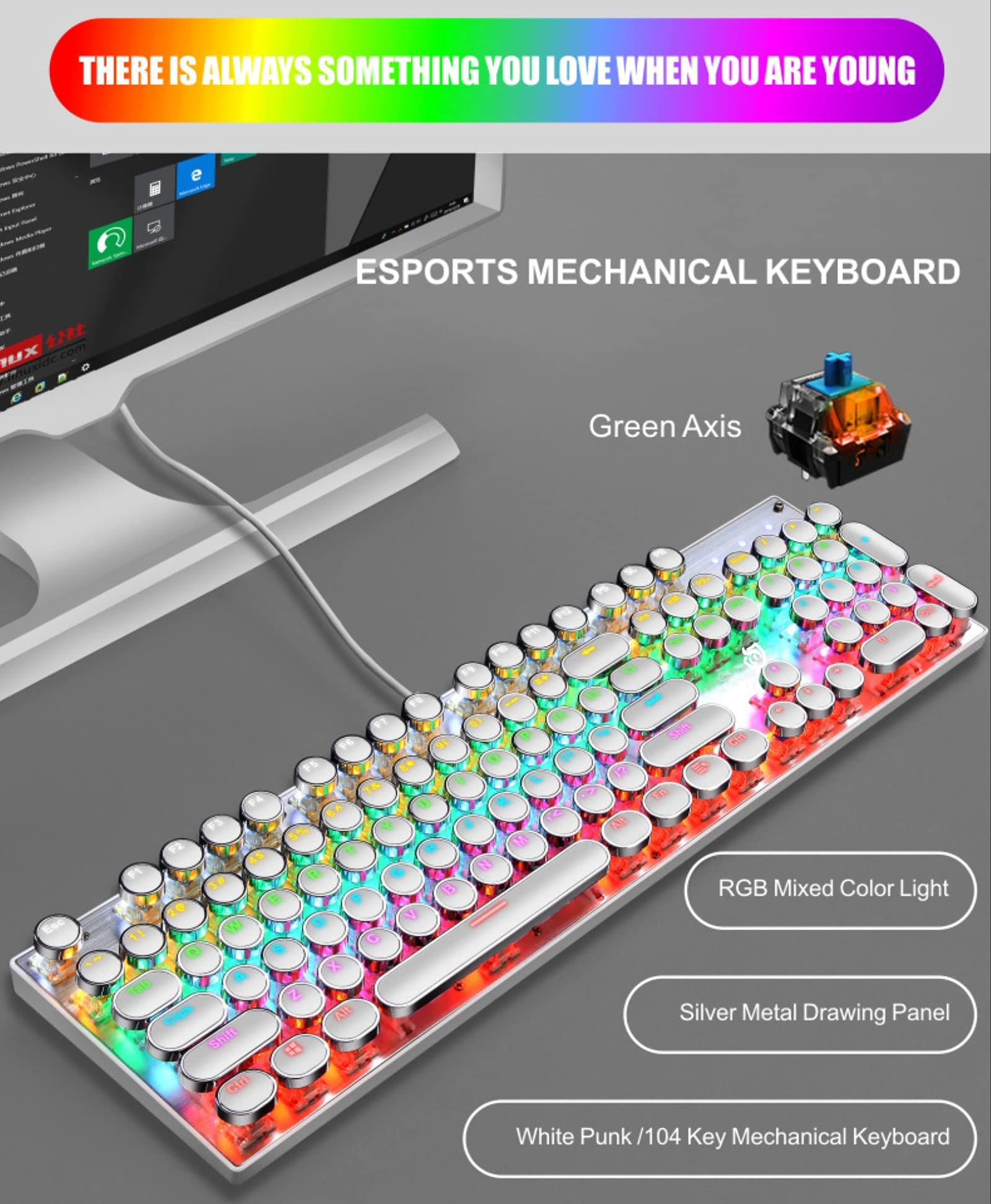 Gaming Keyboards,Mechanical Gaming Keyboard Mechanical Keyboard Blue Switch with 9 True RGB Backlight Modes and 104-key Wired Keyboard with Full-Key programmable Spill-Resistant for Computer PC Games