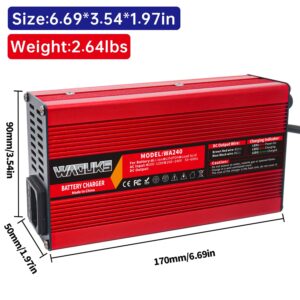 WAOUKS 84V 3A Charger 84V Li-ion Battery Charger with Cooling Fan Red Aluminum Case Used for 20S 72V 74V Lithium Battery Pack,84V Smart Charger DC Output 3pin C13 Ping Connector