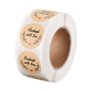 meccanixity handmade with love stickers roll 1 inch 500 pieces labels for baking packaging, cake box, envelope