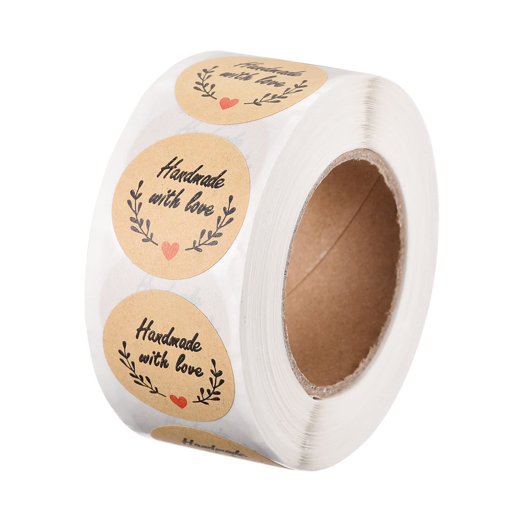 MECCANIXITY Handmade with Love Stickers Roll 1 Inch 500 Pieces Labels for Baking Packaging, Cake Box, Envelope