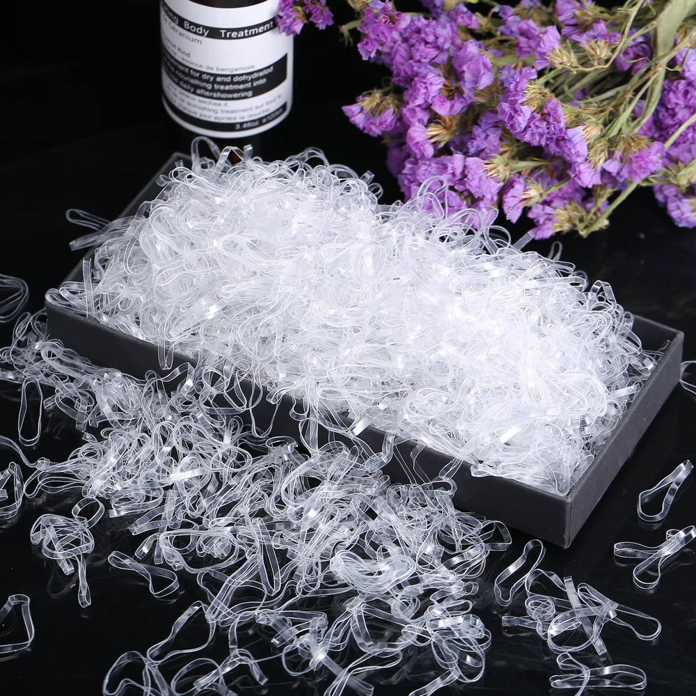 1500pcs Clear Elastic Hair Bands, Small Mini Rubber Hair Ties with Box, No Damage Soft Plastic Baby Hairties, Tiny Ponytail Bands for Girls Kids Women Men