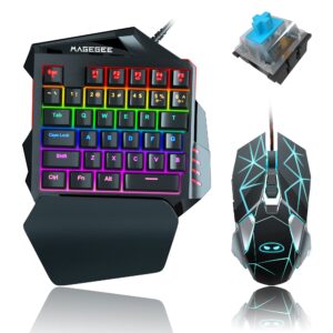 one-handed rgb mechanical gaming keyboard and mouse combo, 35 keys portable mini gaming keypad ergonomic wrist rest keyboard with blue switches for pc gamer (color : blue, size : black switch)