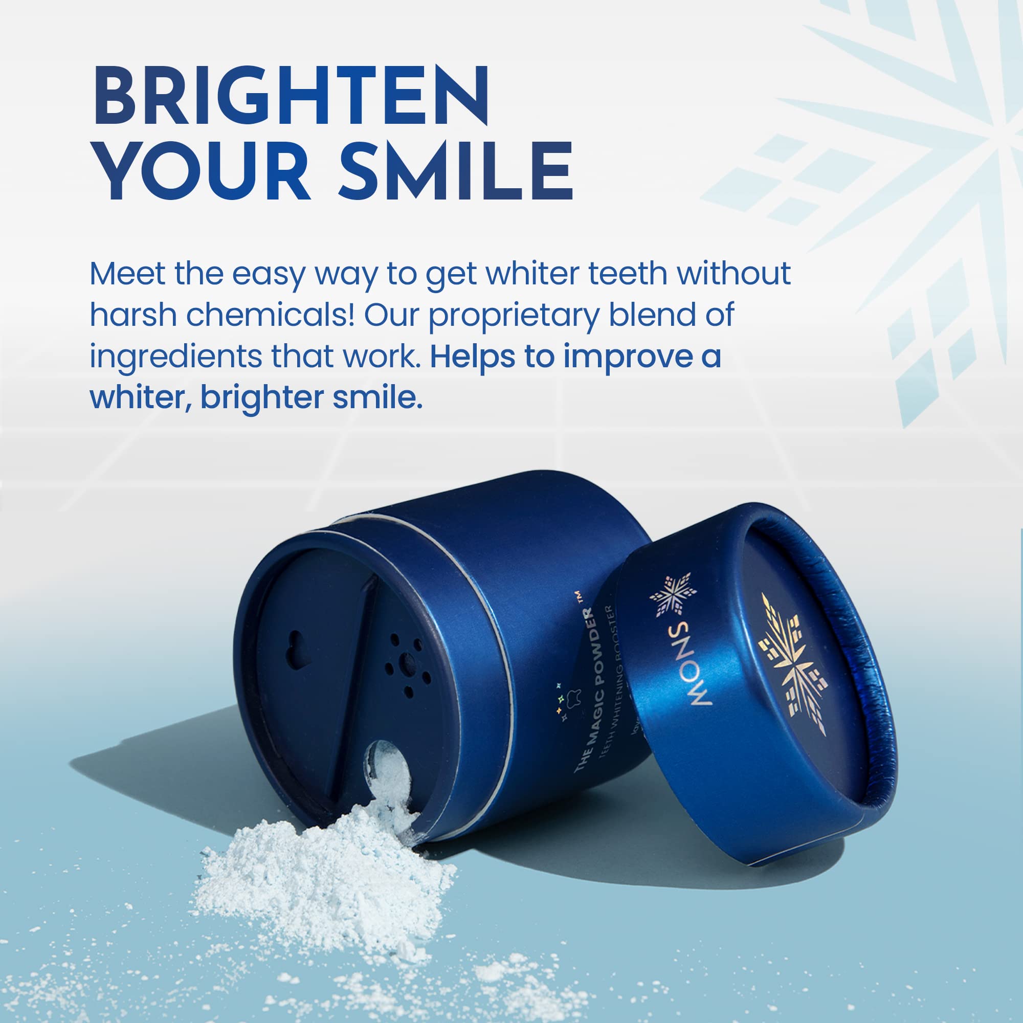 SNOW Magic Toothpaste Whitening Booster Powder - Teeth Whitening & Brightening Powder - Oral Care with Calcium Carbonate - Great Addition to Teeth Whitening Kits - Lavender & Mint Flavor, 18g