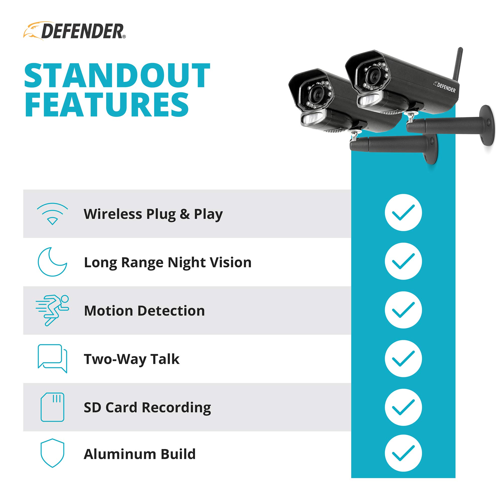 Defender PHOENIXM2 Non-WiFi Plug-in Power Security Cameras- for Home & Business Surveillance Indoor & Outdoor Bullet Cameras with 7 Inch LCD Display Monitor + 2 Year Warranty & 128GB SD(2 Cameras)