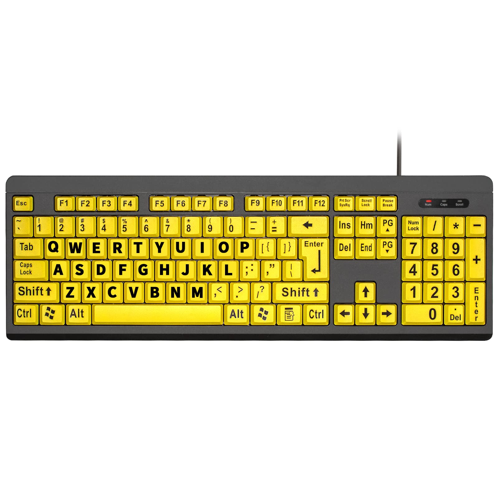 Adadmei Large Print Computer Keyboard, Wired USB High Contrast Keyboard, Oversized Big Letters Keyboard for Visually Impaired Low Vision Individuals, Seniors, Students, Computer Beginners