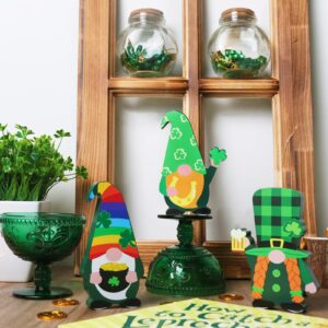 St Patricks Day Decorations Gnomes 3 Pcs, Lucky Tomte Swedish Scandinavian Wooden Table Signs Irish Shamrock Farmhouse Gift for Home, Tiered Tray Decor Party Supplies