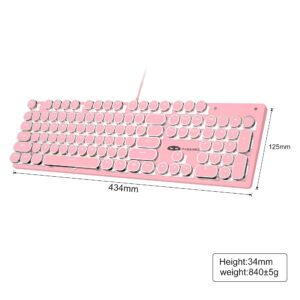 Typewriter Style Mechanical Gaming Keyboard, Pink Punk Gaming Keyboard with White Backlit, 104 Keys Blue Switch Wired Cute Keyboard, Round Keycaps for Windows/Mac/PC