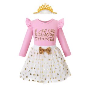 lysmuch kids toddler baby girls birthday outfits princess vest long sleeve shirt mesh bubble tutu skirt set (a-pink-long, 5-6 years)