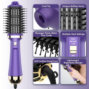 LVLSIO Hot-Air Hair Brush, One-Step Hair Dryer Brush for Styling/Straightening/Curling/Fast Drying, Volumizer Salon Negative Ion Blow Dryer Brush-Purple