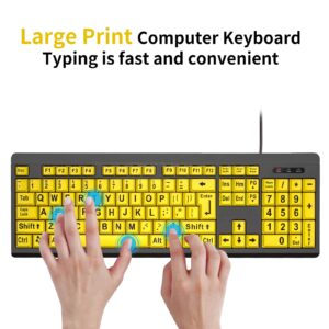 Adadmei Large Print Computer Keyboard, Wired USB High Contrast Keyboard, Oversized Big Letters Keyboard for Visually Impaired Low Vision Individuals, Seniors, Students, Computer Beginners