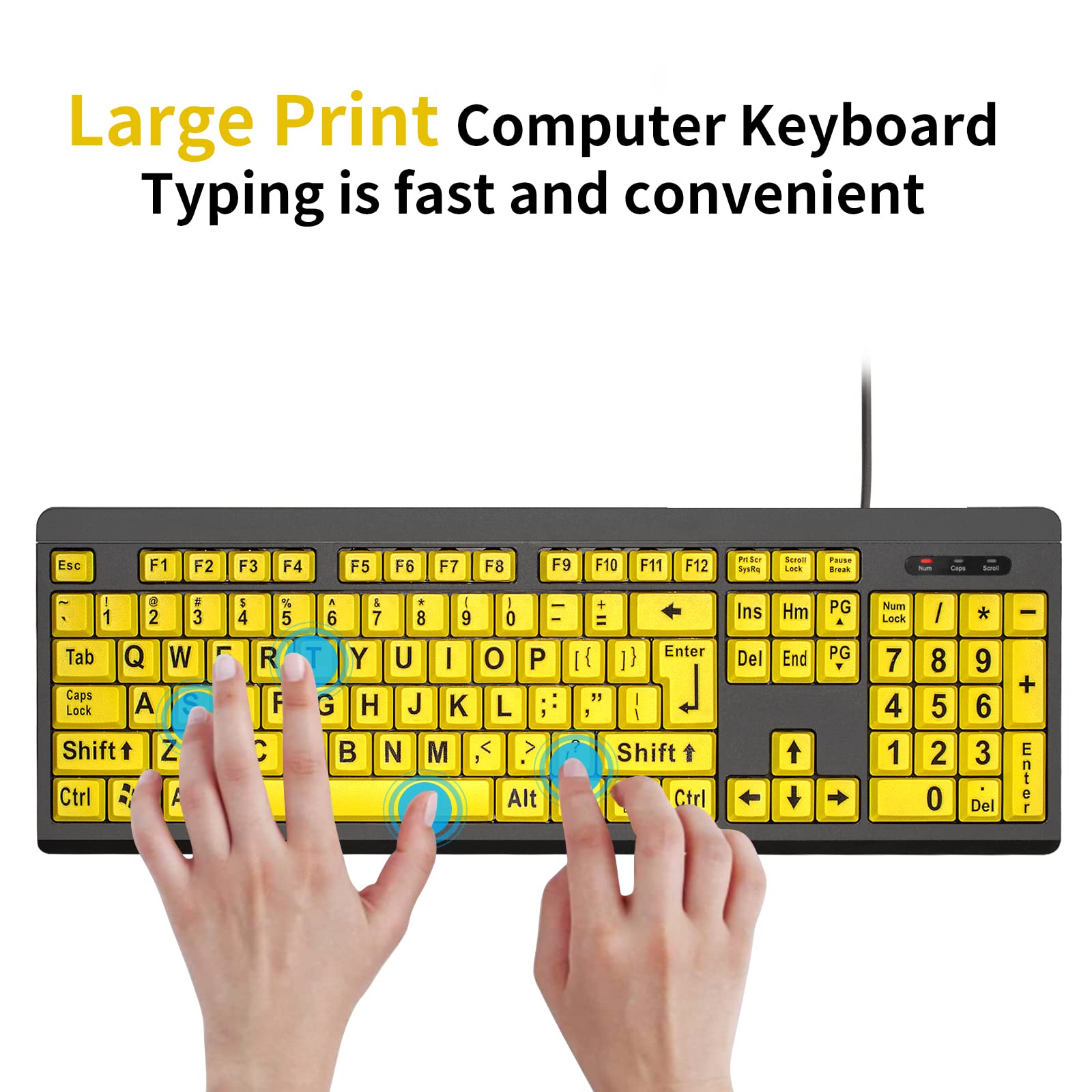 Adadmei Large Print Computer Keyboard, Wired USB High Contrast Keyboard, Oversized Big Letters Keyboard for Visually Impaired Low Vision Individuals, Seniors, Students, Computer Beginners