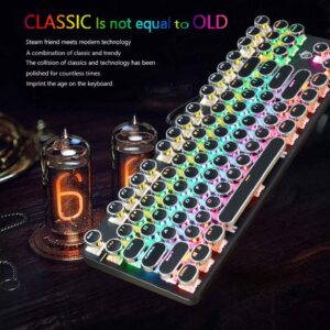 Type Writer Keyboard, Typewriter-Style Steampunk Mechanical Gaming Keyboards Blue Switch with 9 True RGB Backlight Modes and 87-Key Wired Keyboard with Spill-Resistant (Round Keycaps)