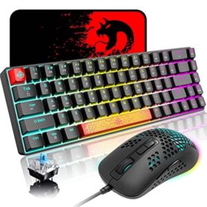 60% mechanical gaming keyboard and mouse combo with rgb backlit,blue switch,68 keys anti-ghosting,type c,lightweight gaming mice 2400dpi,two red keycaps,mousepad for gamers,typists(black)