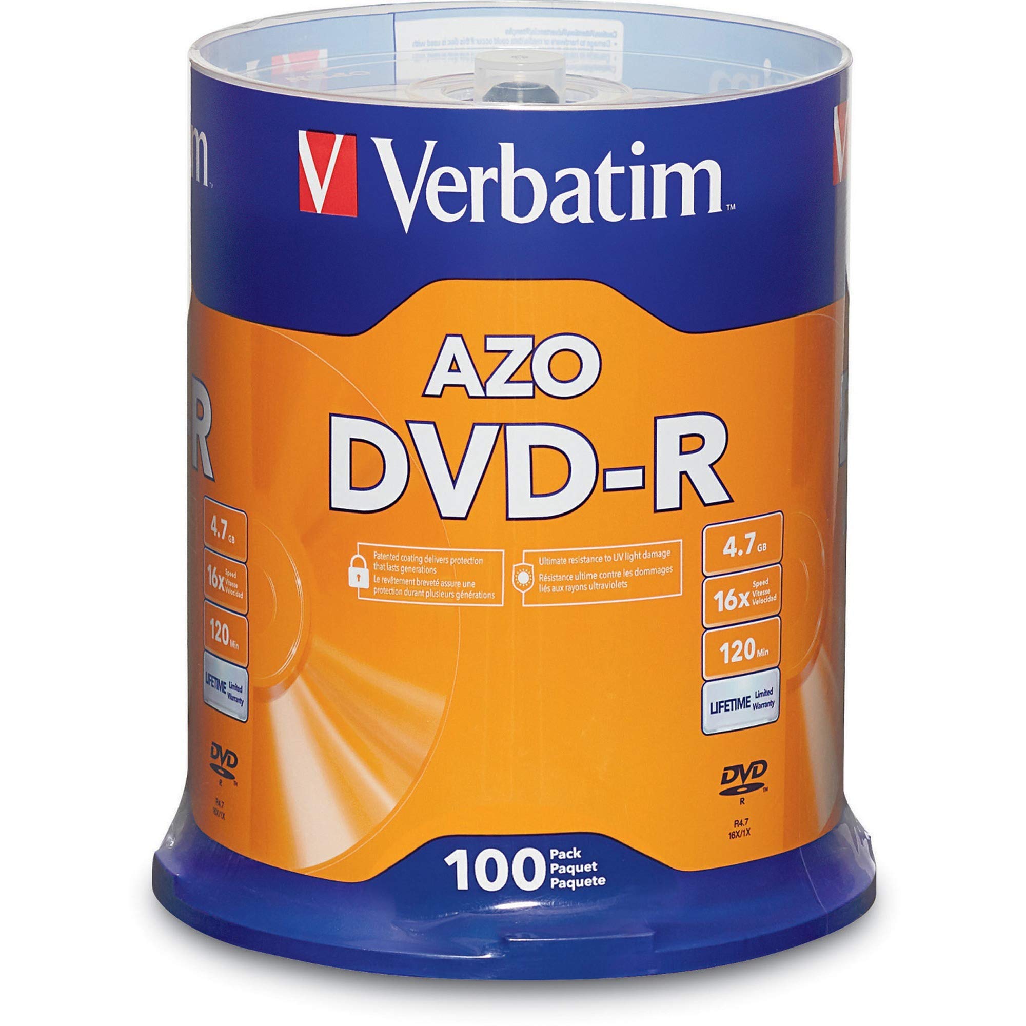 Verbatim DVD+R DL 8.5GB 8X with Branded Surface - 50pk Spindle & DVD-R Blank Discs AZO Dye 4.7GB 16X Recordable Disc - 100 Pack Spindle