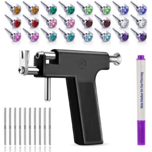 eokow ear piercing gun kit reusable ear percinging tool professional body nose lip earrings set with stainless steel studs silver sticks for salon home use…