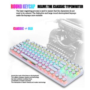 Type Writer Keyboard, Typewriter-Style Steampunk Mechanical Gaming Keyboards Blue Switch with 9 True RGB Backlight Modes and 87-Key Wired Keyboard with Spill-Resistant (Round Keycaps)