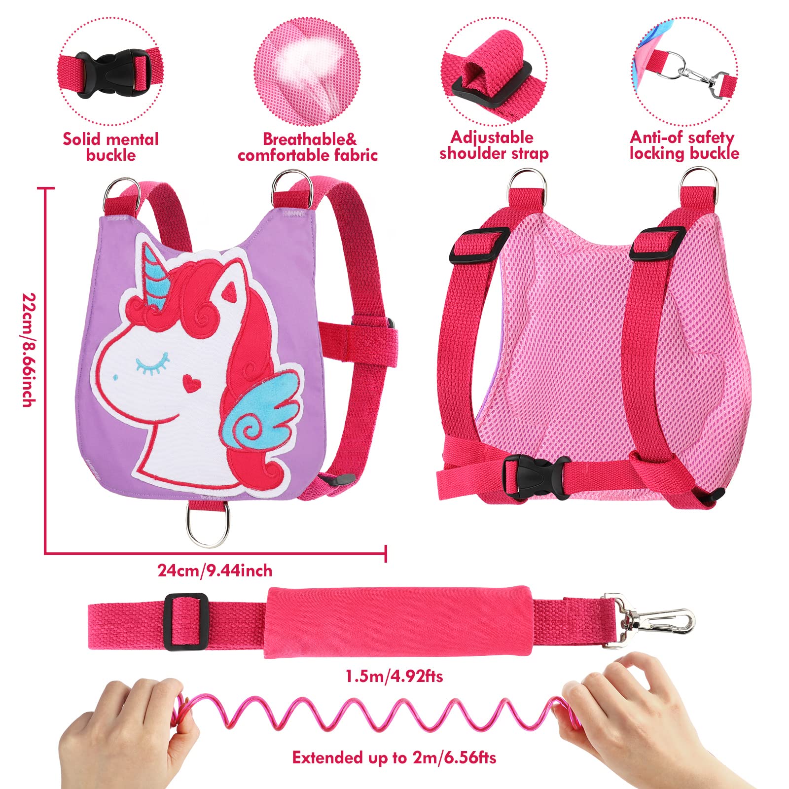 Toddler Leash for Girls, 4-in-1 Toddler Safety Harness Leash, Anti Lost Wrist Link Safety Wrist for Toddlers, Child, Babies & Kids, Backpack Leash for Toddlers (Unicorn)