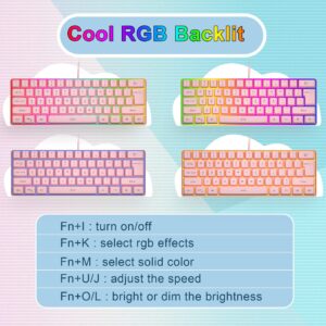 60% Wired Gaming Keyboard, RGB Backlit Ultra-Compact Mini Keyboard, Mechanical Feeling Membrane Mini Compact 61 Keys Keyboard for PC/Mac Gamer, Typist, Travel, Easy to Carry on Business Trip(Pink)