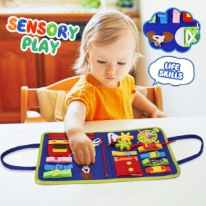 KMTJT Busy Board for Toddlers 2-4 | Montessori Toys for 1 2 3 4 Year Old | Sensory Toys for Toddlers 1-3 | Travel Educational Toys for Plane Car | Gifts Toys for Boys Girls